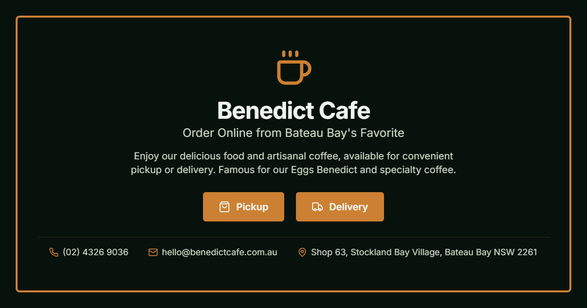 Order Online | Benedict Cafe Bateau Bay | Pickup & Delivery | Benedict Cafe